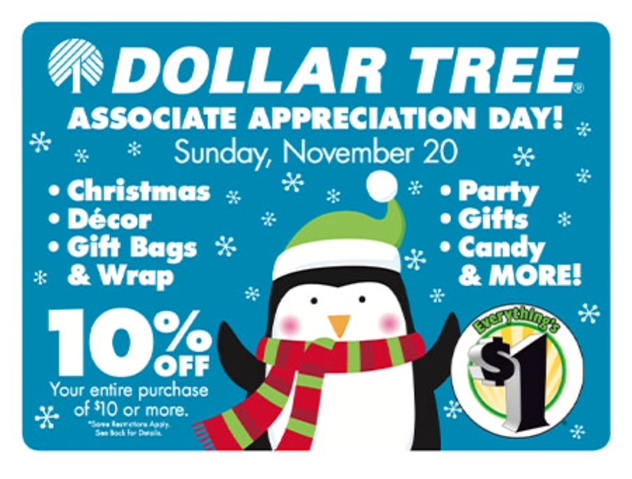 Dollar Tree | 10% off Entire Purchase of $10 or More on Sunday, Nov. 20 ...